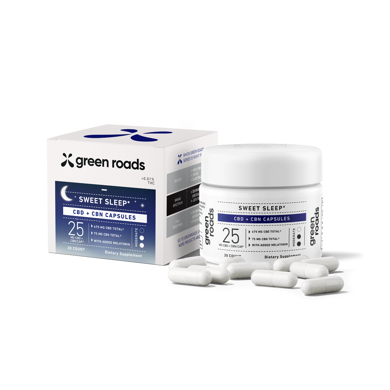 GREEN ROADS WORLD Sweet Sleep CBD Capsules – 25mg - Cool Blue Distribution
