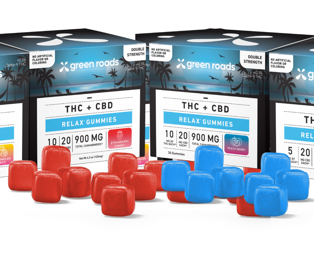 GREEN ROADS WORLD CBD + THC Relax Gummies – Double Strength - Cool Blue ...