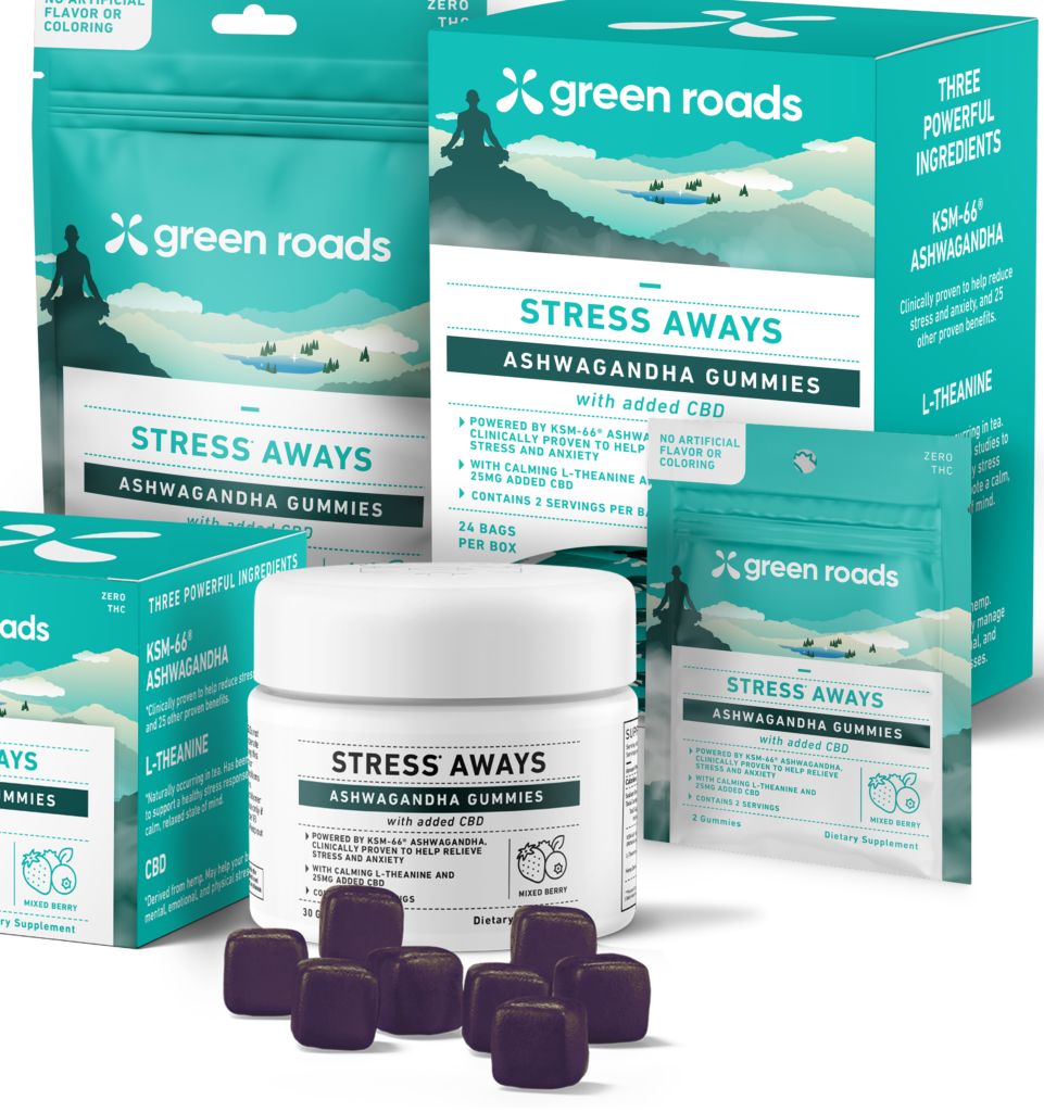 GREEN ROADS WORLD "Stress Away" Gummies (w/ Ashwagandha) – 25 mg - Cool ...