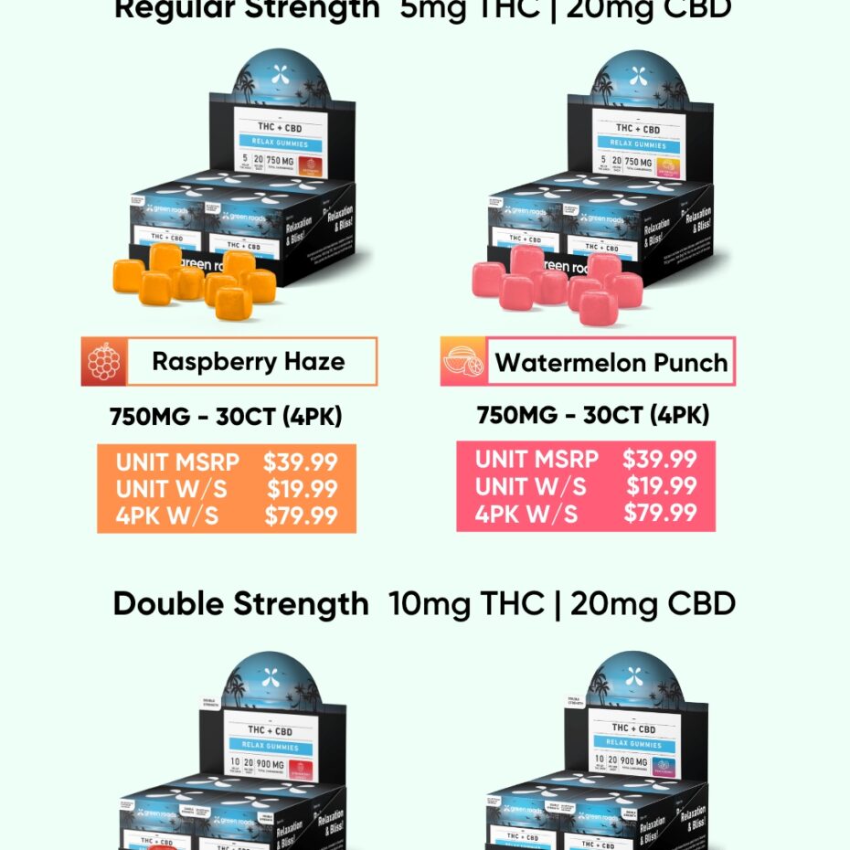 GREEN ROADS WORLD CBD + THC Relax Gummies – Double Strength - Cool Blue ...